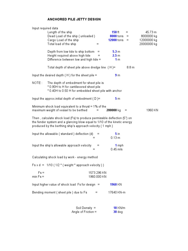 Anchored Pile Jetty Design Calculations | PDF