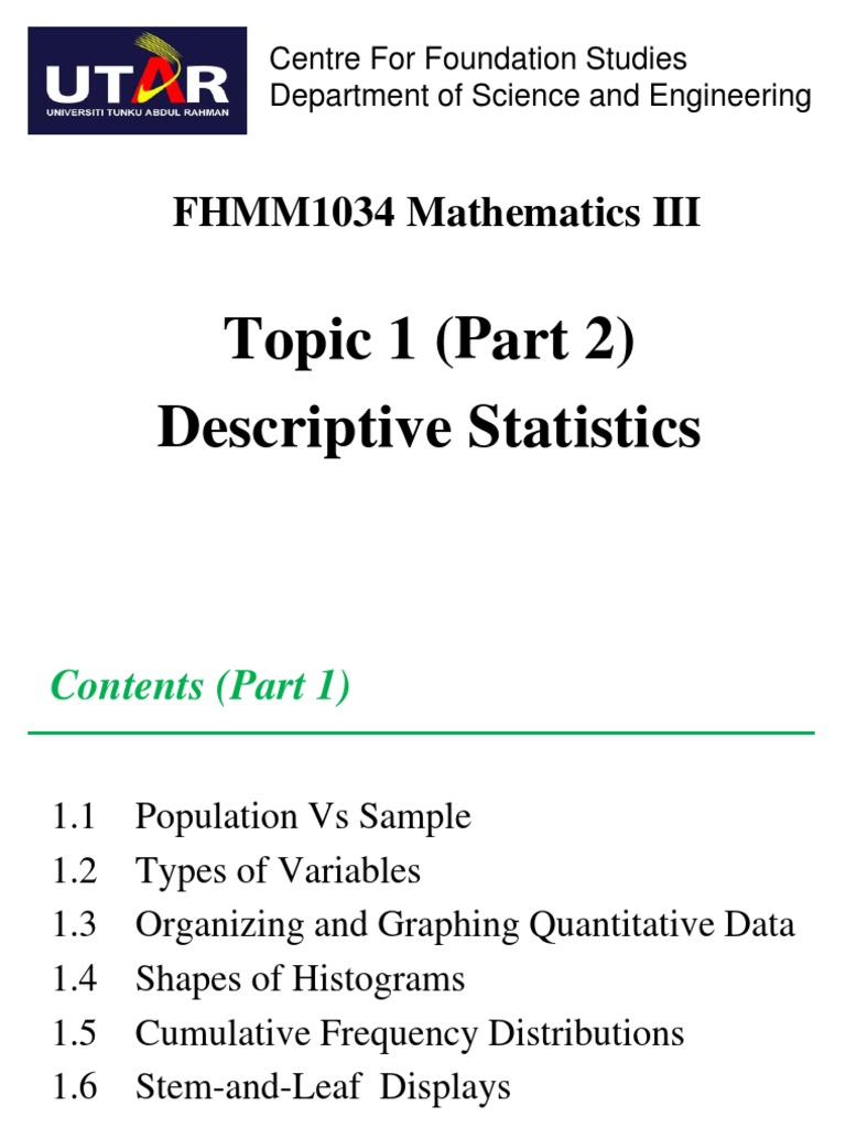 FHMM1034 Topic 1 B Descriptive Statistics Student | PDF | Mode ...