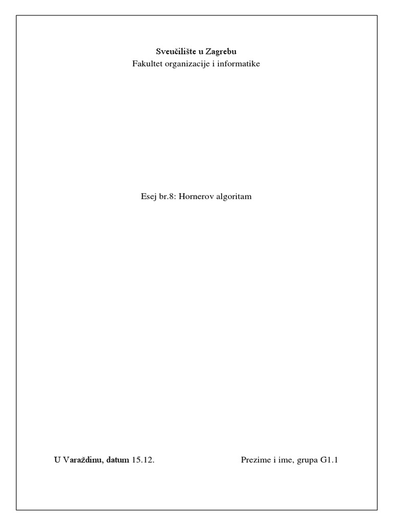 Jan Badrov, Hornerov Algoritam, Tema 8 | PDF