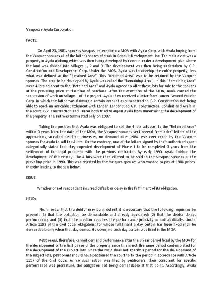 Oblicon Cases Digest | PDF | Breach Of Contract | Mortgage Law