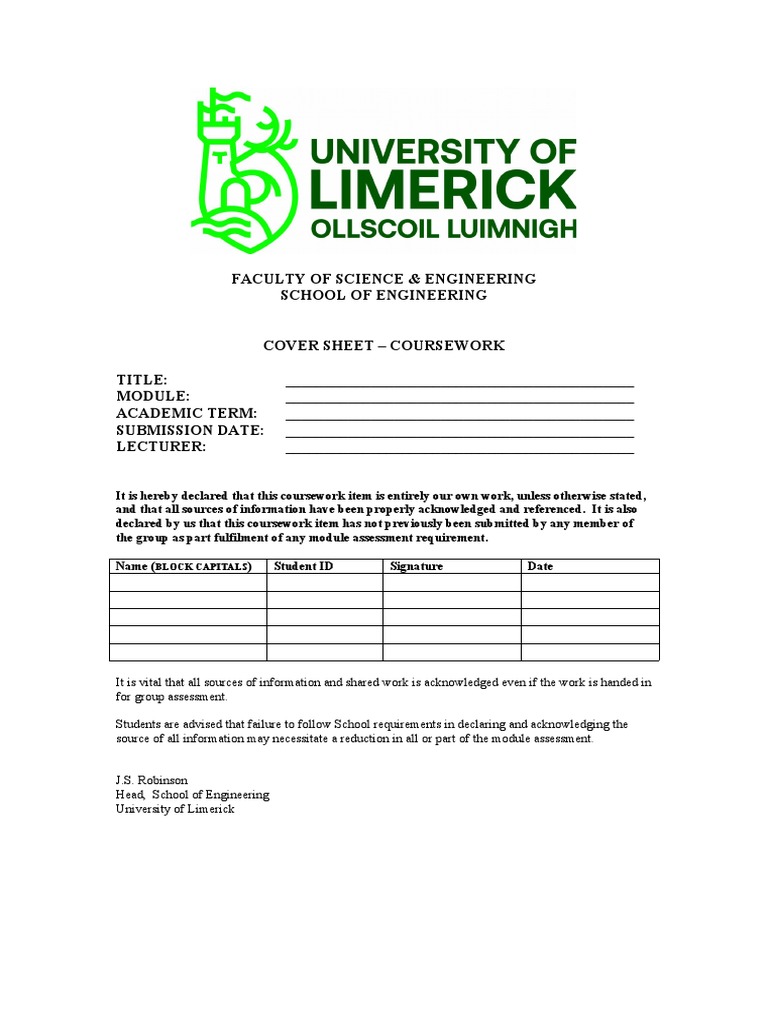 Coursework Cover Sheet Template | PDF | Career & Growth