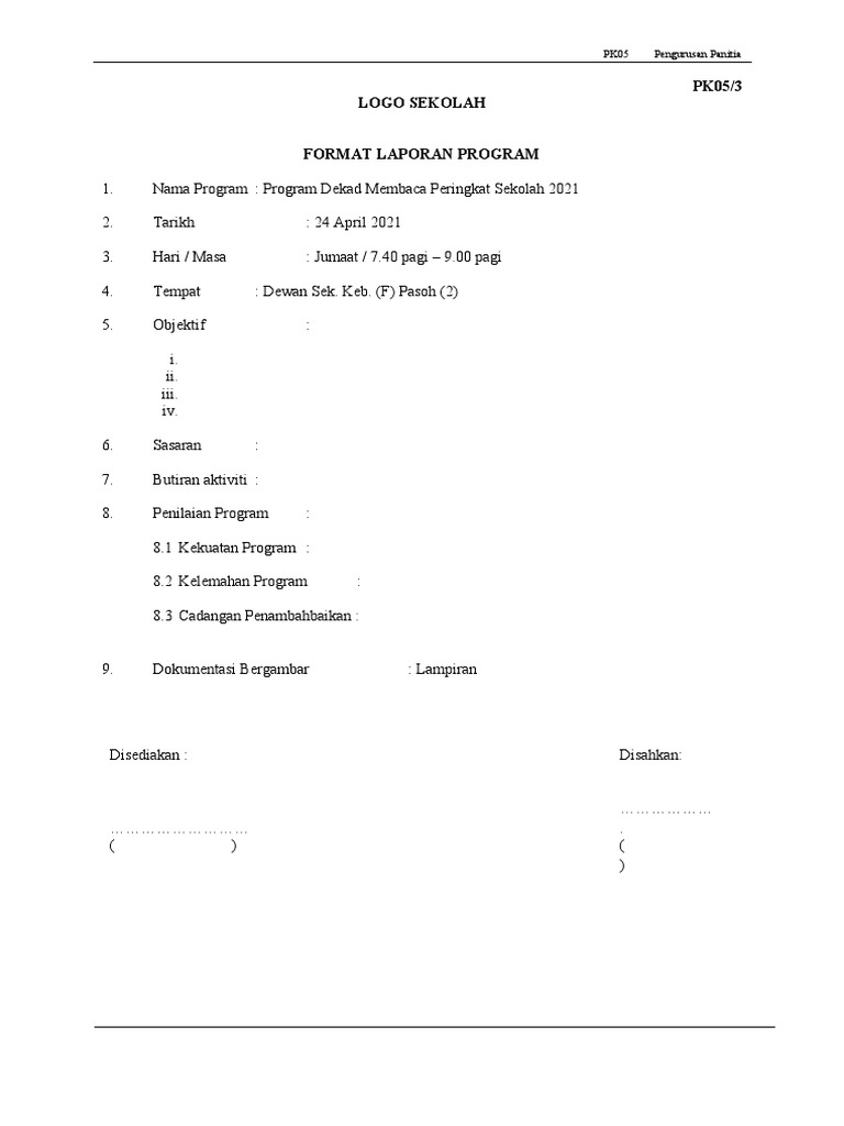 Contoh Format Laporan Program | PDF