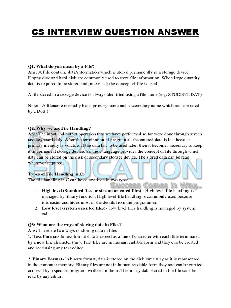 CS Interview Question Answer | PDF | Computer File | Computer Data Storage