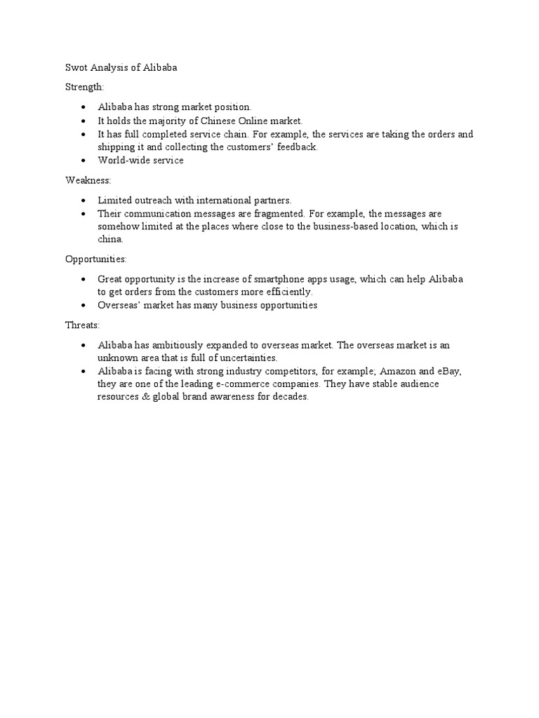 Swot Analysis of Alibaba | PDF | Alibaba Group | E Commerce