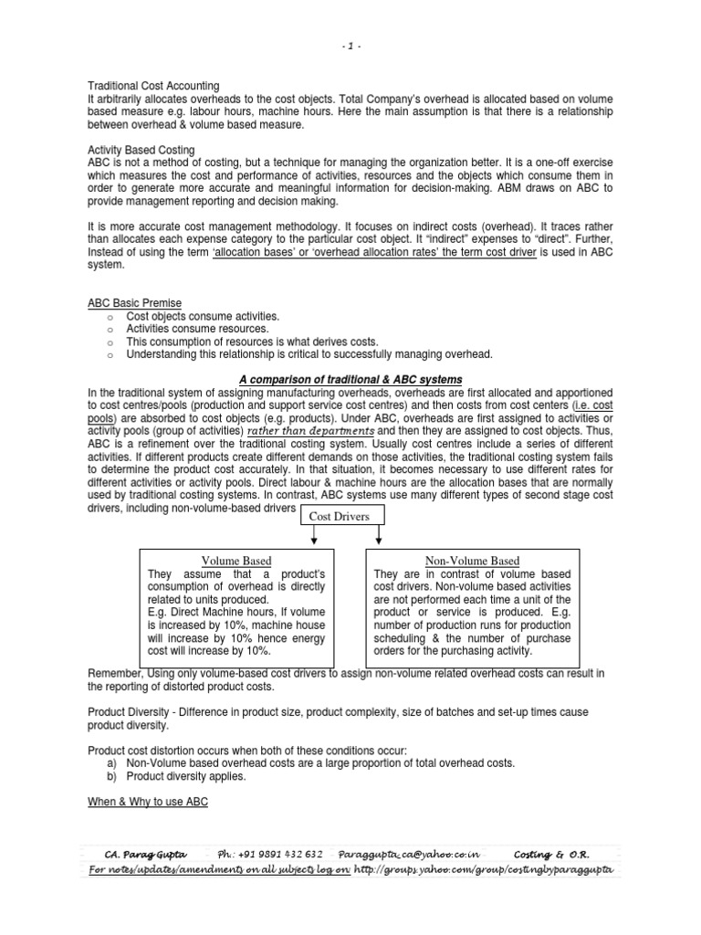 A Comparison of Traditional & ABC Systems: Cost Drivers | PDF ...