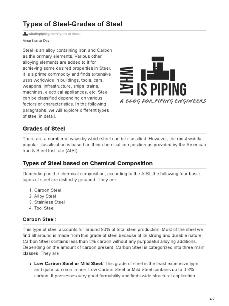 Types of Steel-Grades of Steel | PDF | Stainless Steel | Steel