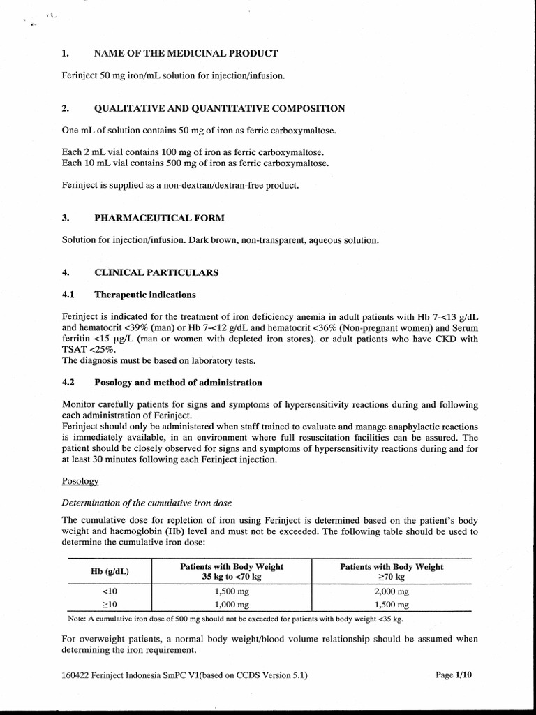 Ferinject Larutan Injeksi 50 MG, ML - Feri Karboksimaltosa ...