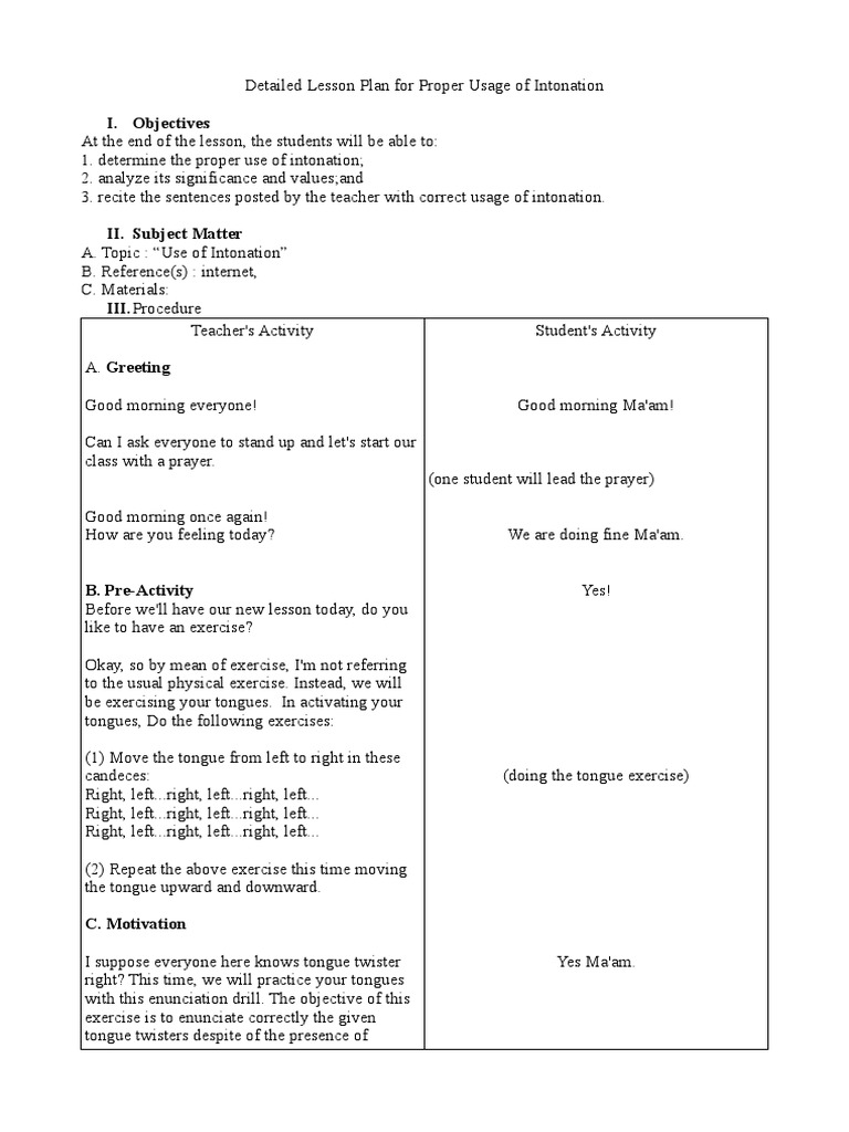 Lesson Plan - Intonation | PDF | Question | Syntax