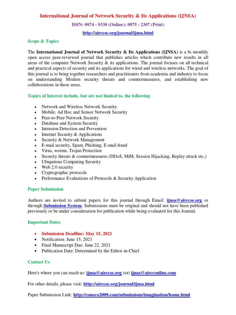 IJNSA: Network Security Research Journal | PDF