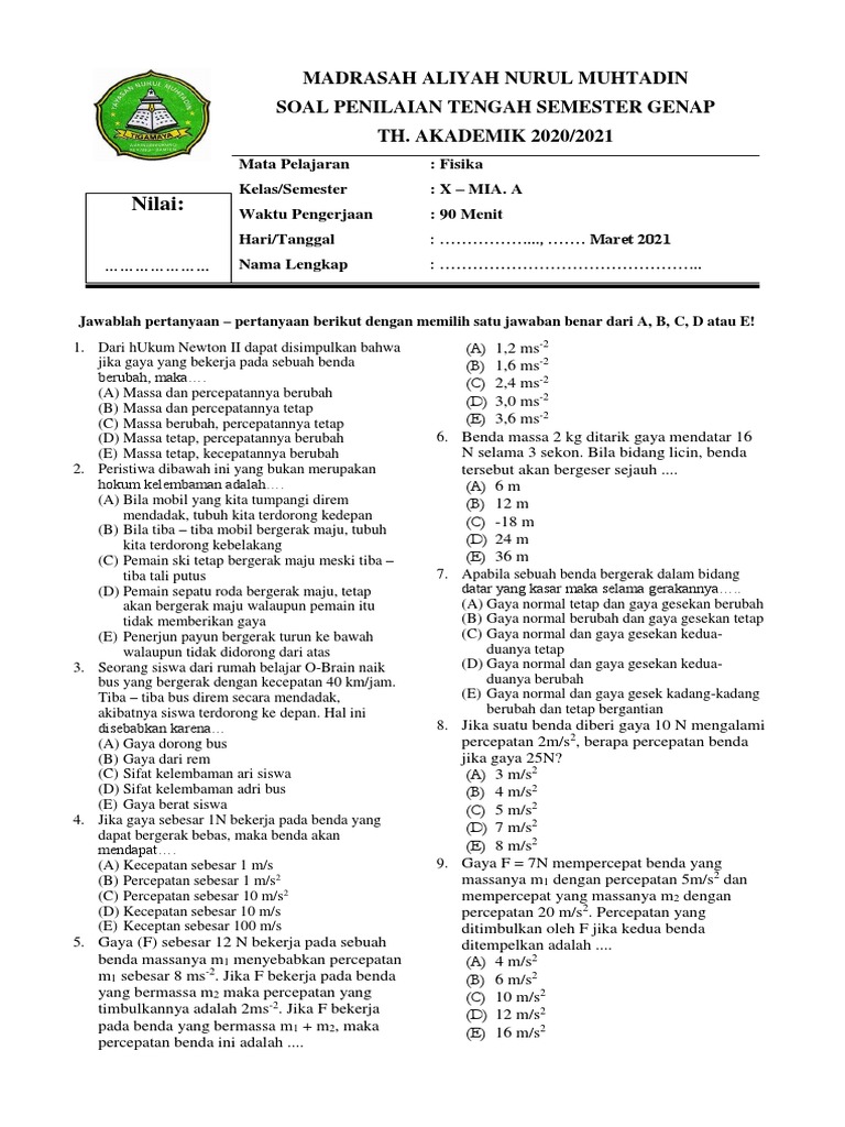 Soal PTS Fisika Kelas X | PDF