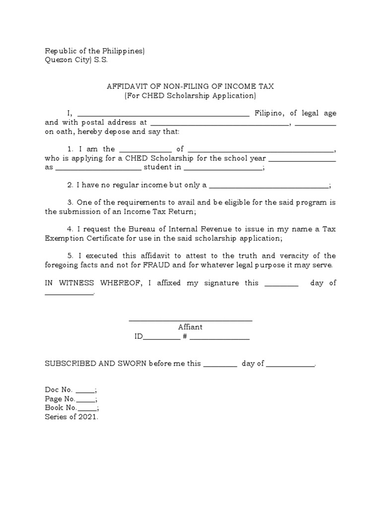 Affidavit of Non-Filing of Income Tax | PDF | Business | Finance ...