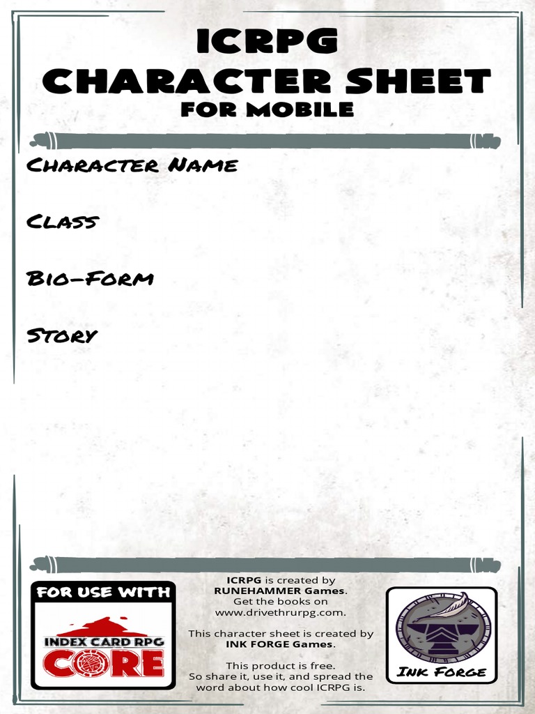 ICRPG Mobile Character Sheet - BLANK | PDF | Young Adult