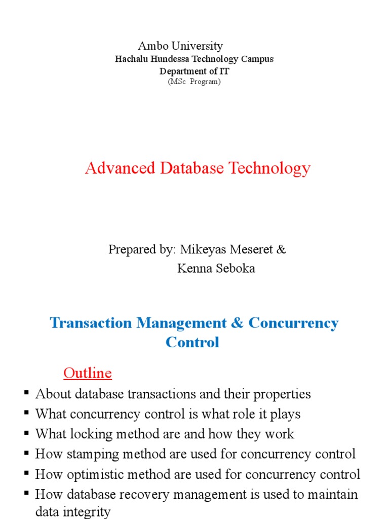 Advanced Database Technology: Ambo University | PDF | Database Transaction | Databases