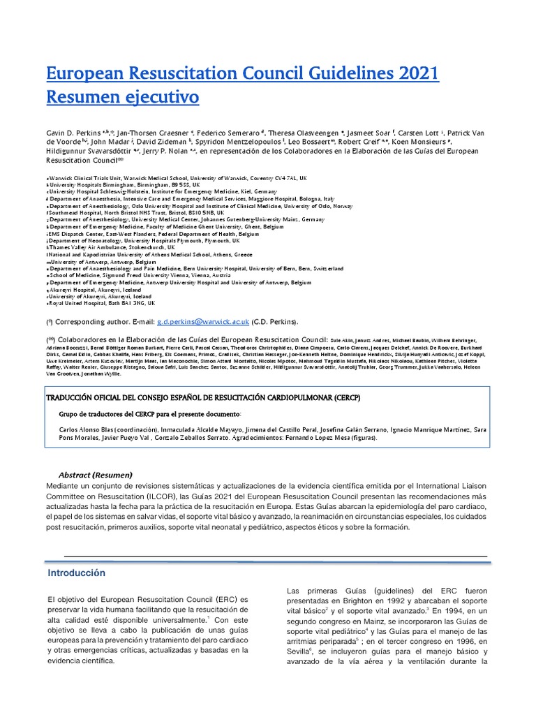 Guías de Resucitación ERC 2021: Resumen | PDF | Servicios médicos de ...