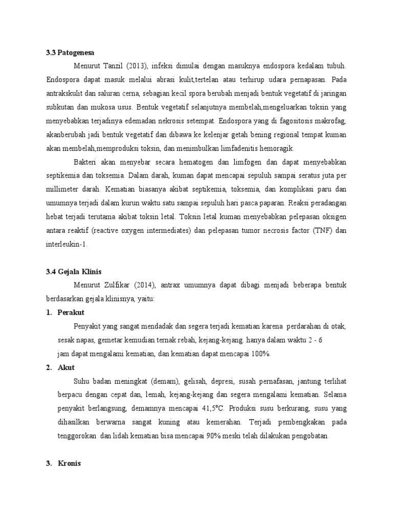 Patogenesis dan gejala anthrax pada sapi | PDF