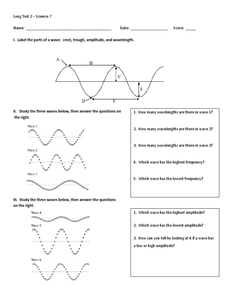 I. Label The Parts of A Wave: Crest, Trough, Amplitude, and Wavelength ...
