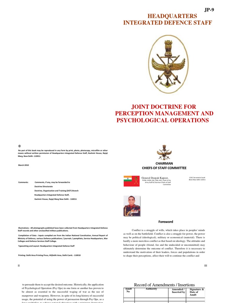 Joint Doctrine For Perception Management and Psychological Operations ...