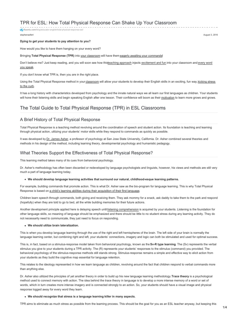 TPR For ESL: How Total Physical Response Can Shake Up Your Classroom ...