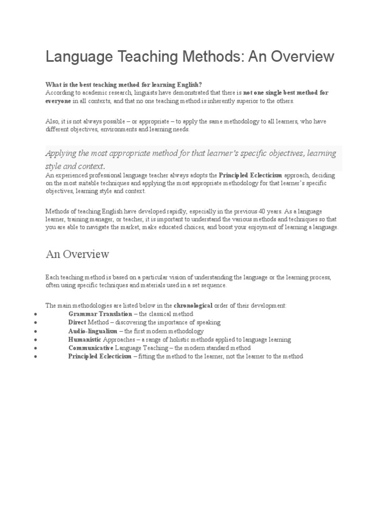 Language Teaching Methods: An Overview | PDF | Language Education ...