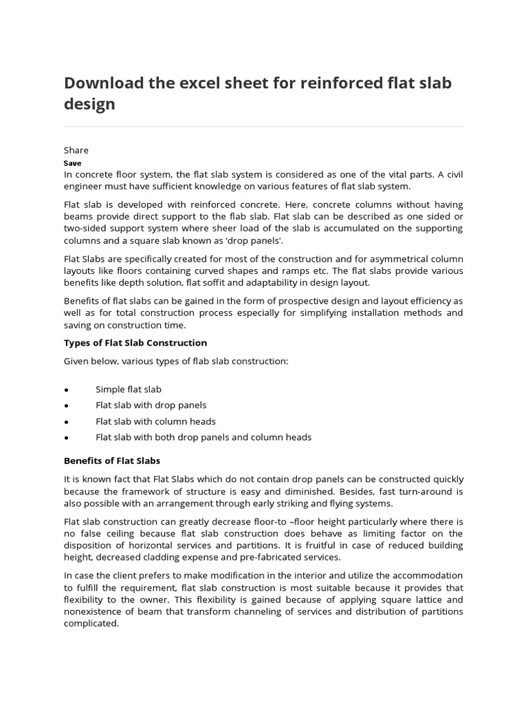 The Excel Sheet For Reinforced Flat Slab Design | PDF | Column | Concrete