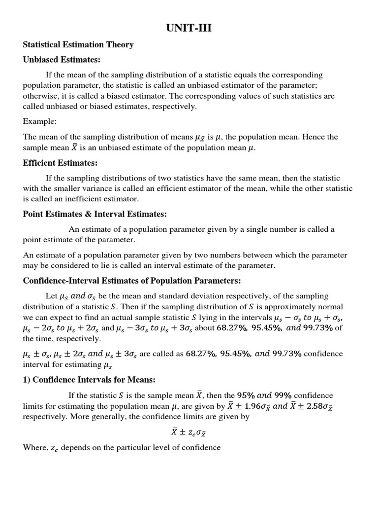 Unit Iii Statistical Estimation Theory Unbiased Estimates Pdf Estimator Bias Of An Estimator