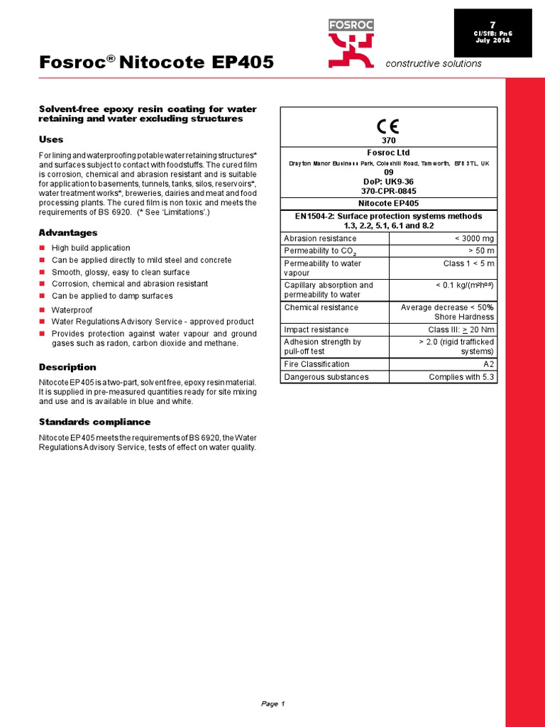 Fosroc Nitocote EP405: Solvent-Free Epoxy Resin Coating For Water ...