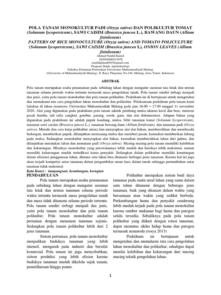 Pola Tanam Polikultur Dan Monokultur | PDF | Sains & Matematika