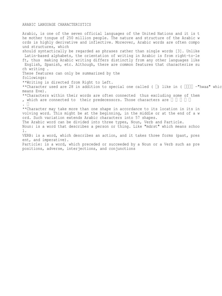 Characteristics of the Arabic Language | PDF