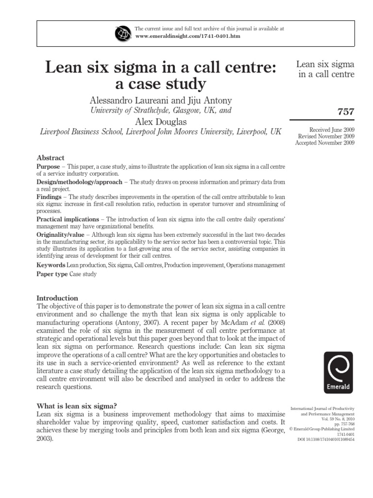 Lean Six Sigma in Call Centers: A Case Study | PDF | Six Sigma | Call ...