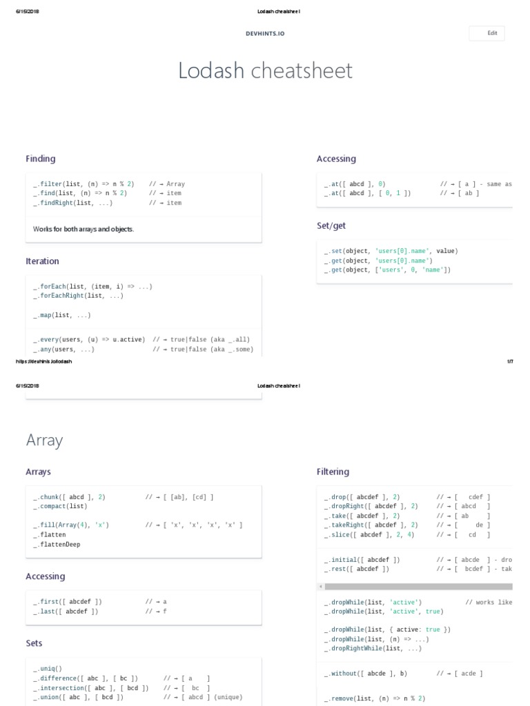 Lodash: Cheatsheet | PDF | Software Development | Computer Programming
