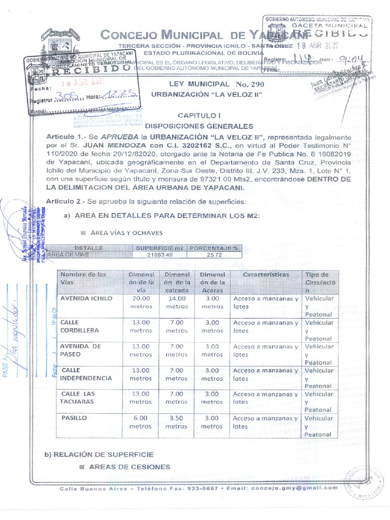 LEY MUNICIPAL No. 290-2021 URB. LA VELOZ II | PDF