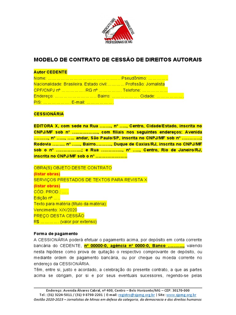 Modelo De Contrato De Cessão De Direitos Autorais Pdf Internet