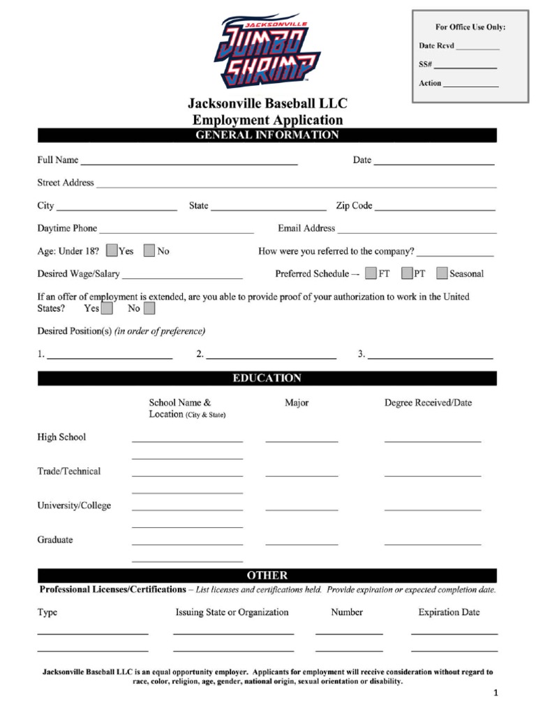 Jumbo Shrimp Employment Application | PDF