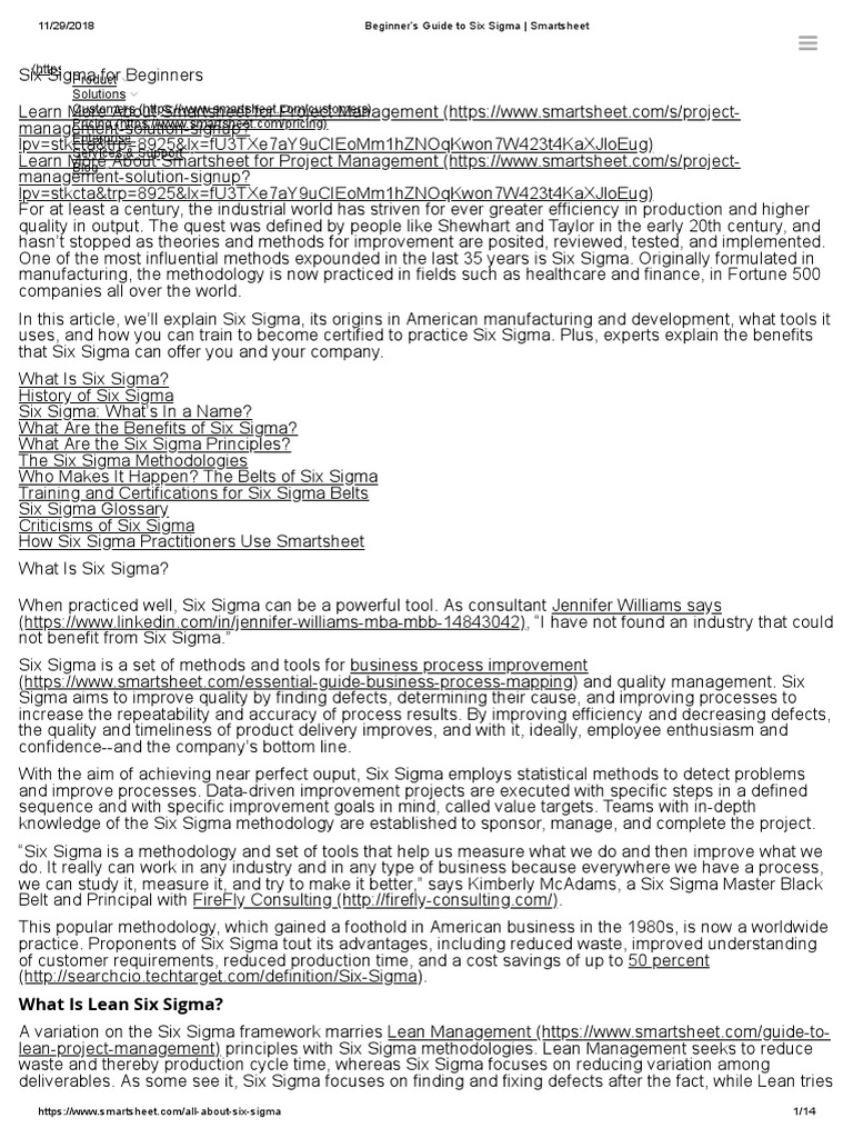 Beginner's Guide To Six Sigma - Smartsheet | PDF | Design For Six Sigma ...