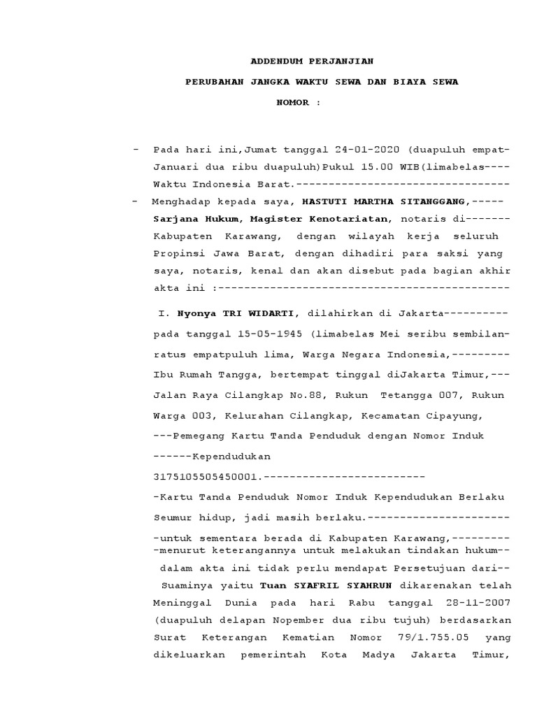 Addendum Sewa Menyewa Ibu TRI | PDF