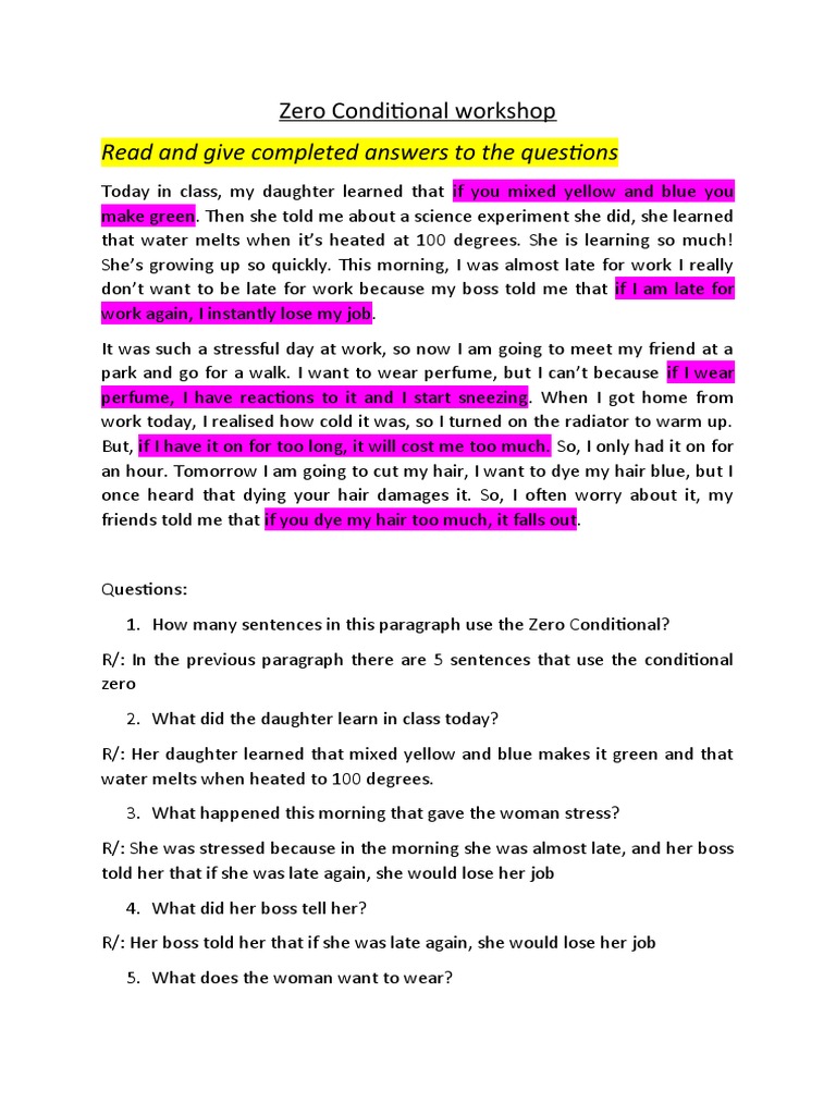 Read and Give Completed Answers To The Questions: Zero Conditional ...