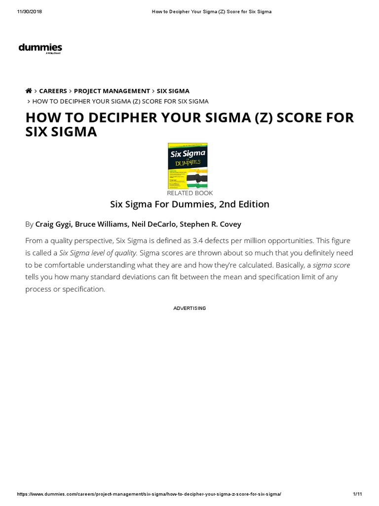 How To Decipher Your Sigma (Z) Score For Six Sigma | PDF | Six Sigma ...