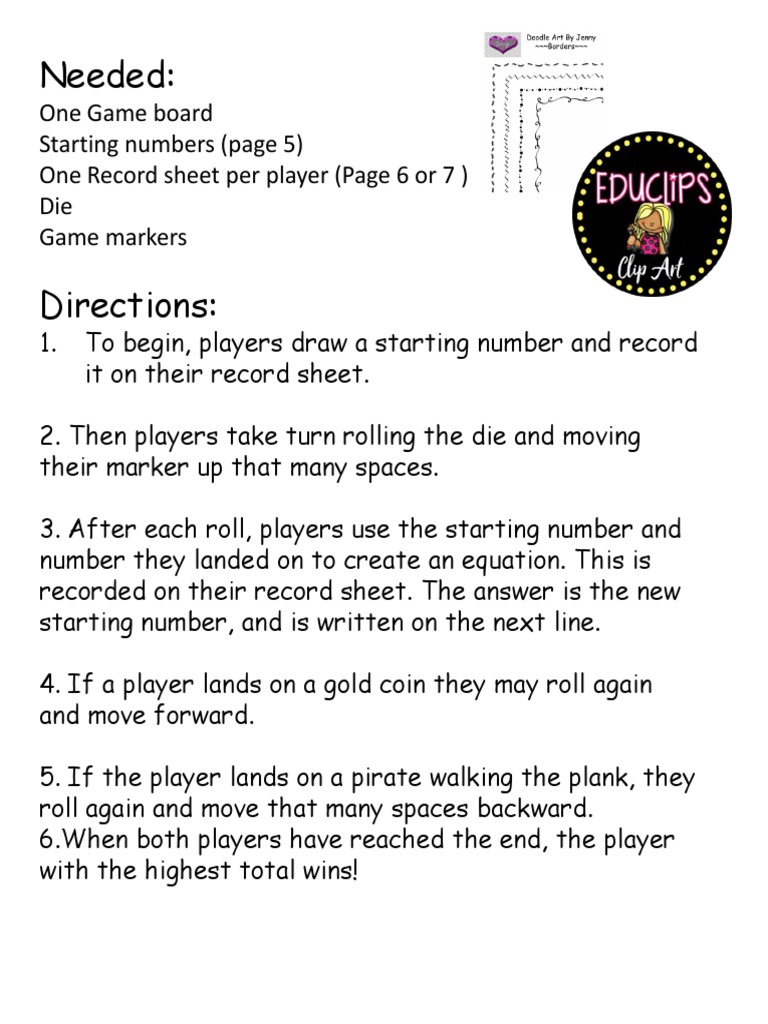 Pirate Game Board Place Value Game | PDF | Teaching Methods & Materials