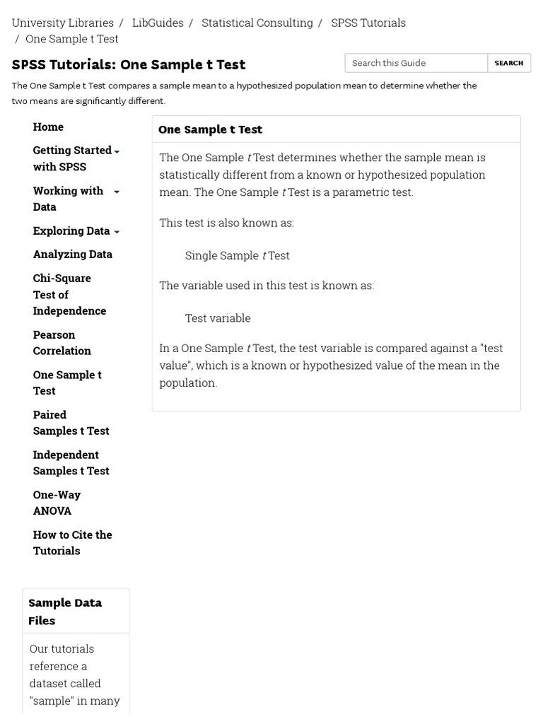 One Sample T Test - SPSS Tutorials - LibGuides at Kent State University ...