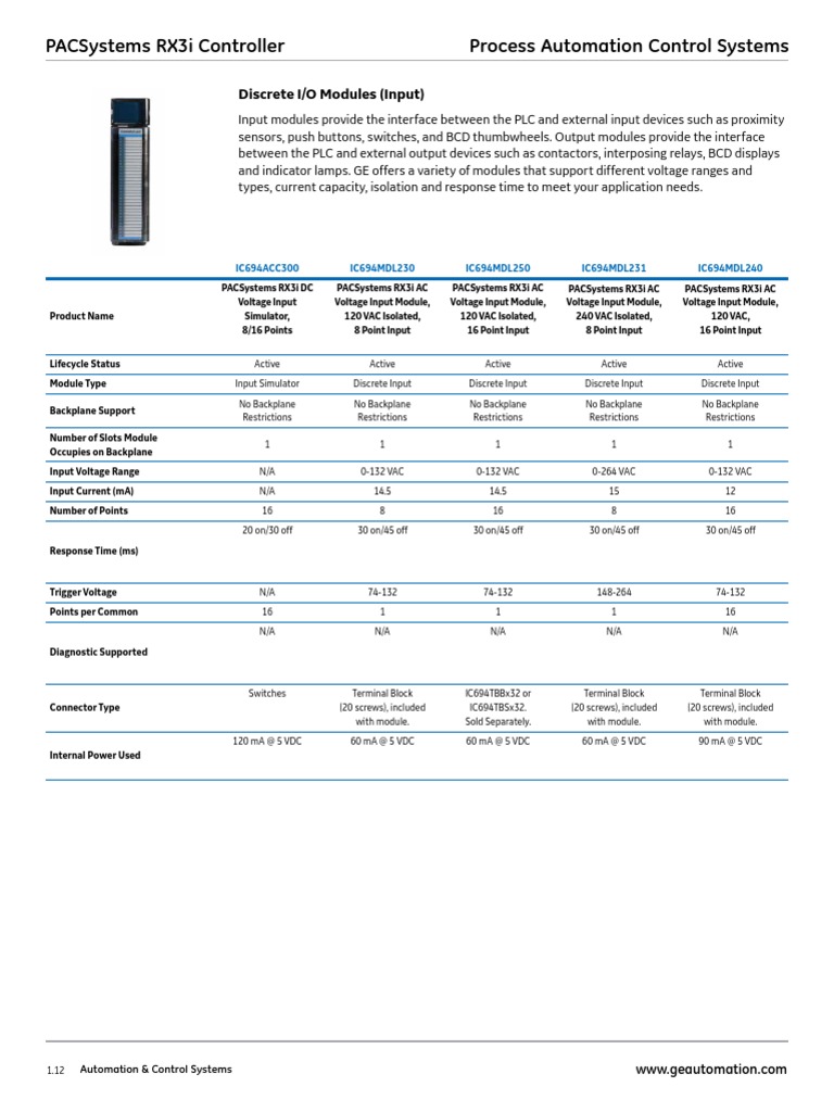 PACSystems RX3i Discrete Input Modules | PDF | Programmable Logic ...