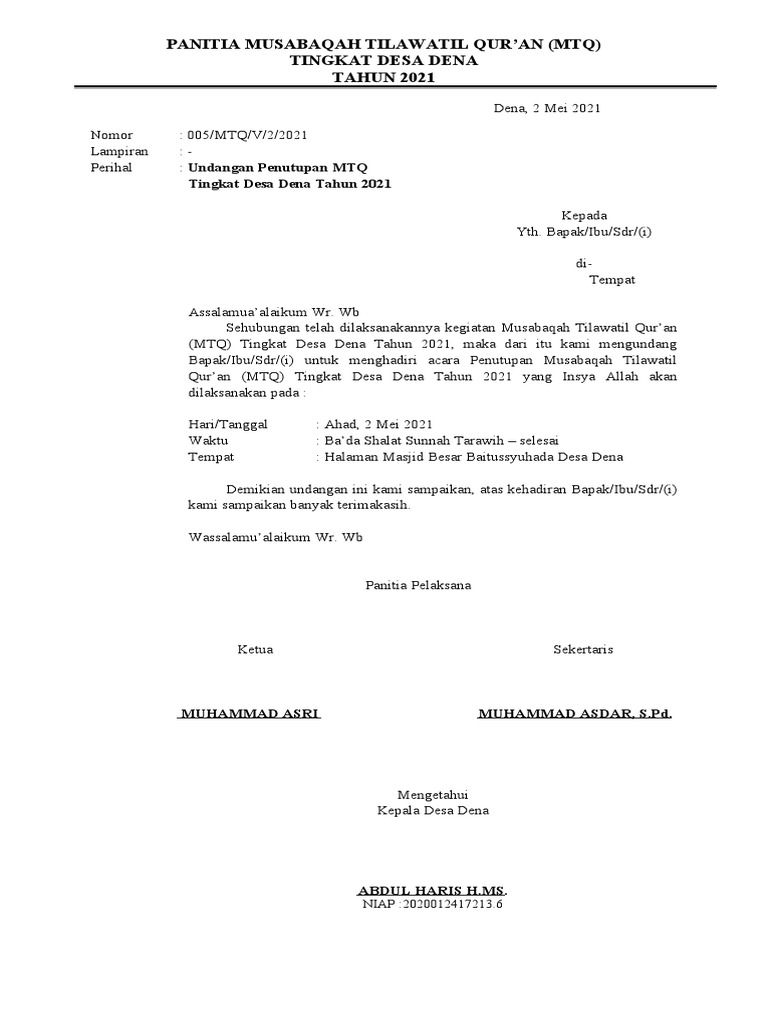 Undangan Penutupan MTQ | PDF