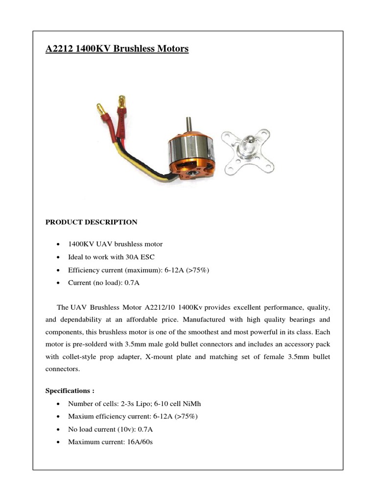A2212 1400KV Brushless Motors: Product Description | PDF