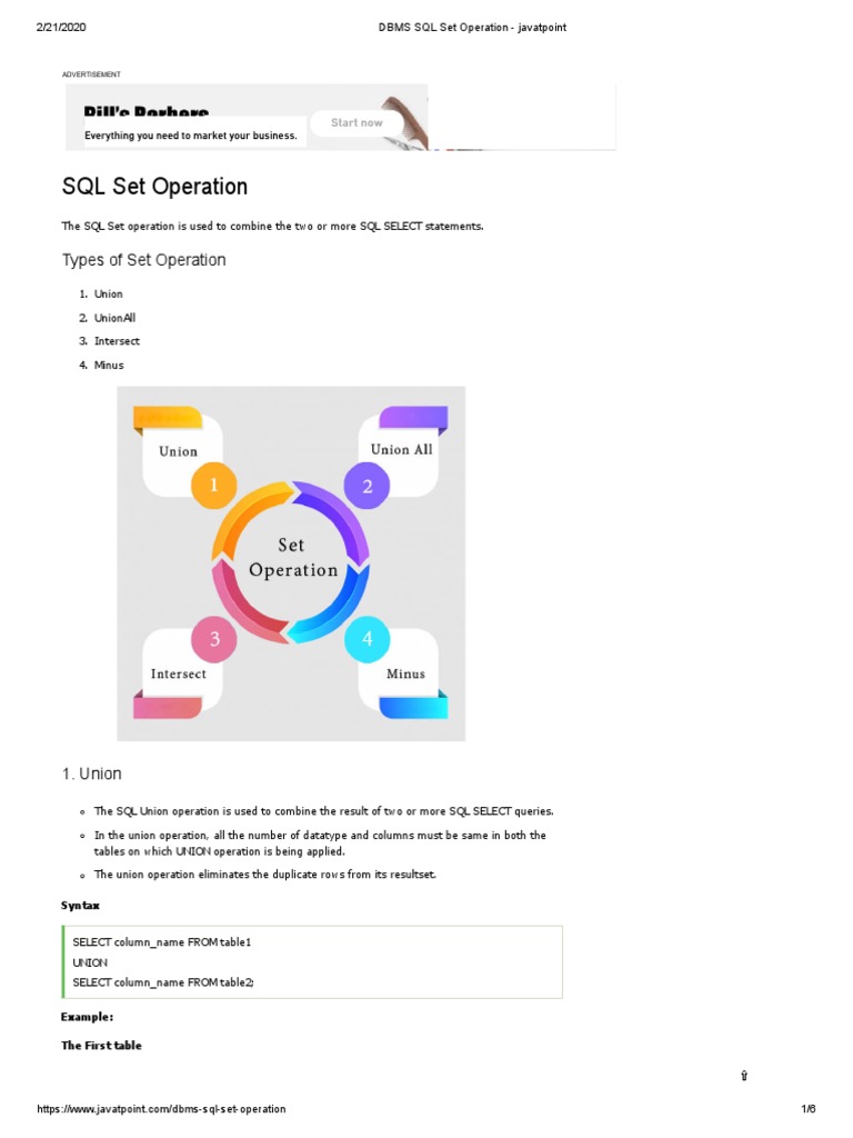 DBMS SQL Set Operation | PDF | Table (Database) | Sql DBMS SQL Set Operation | PDF | Table (Database) | Sql
