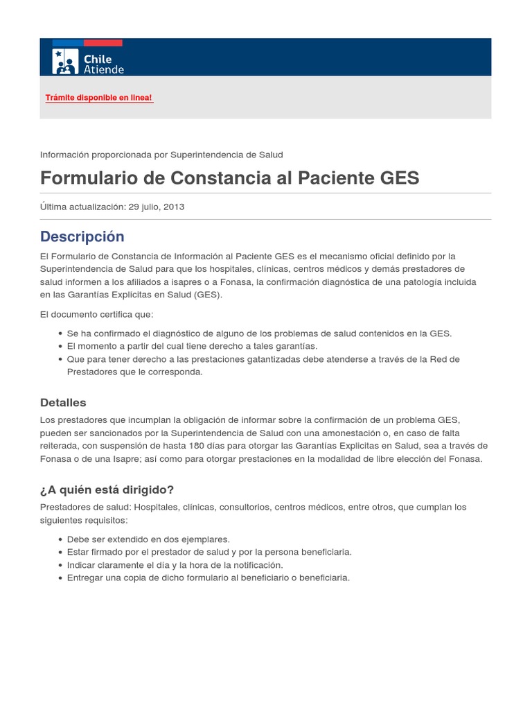 Formulario de Constancia Al Paciente GES | PDF