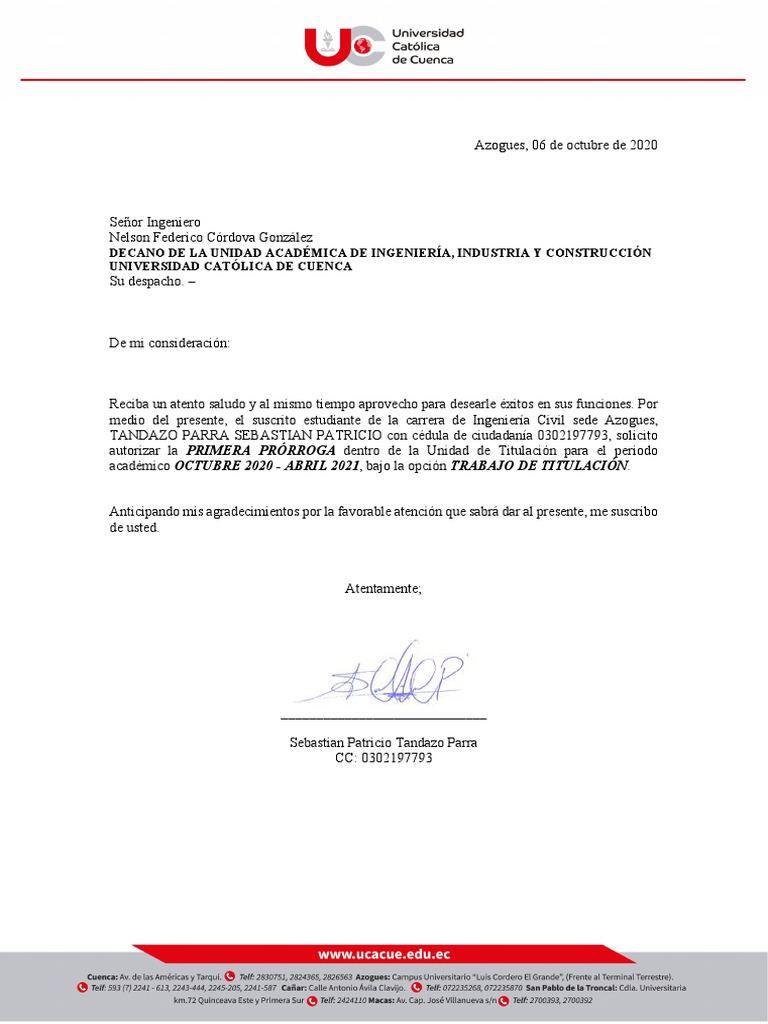 Solicitud de Primera Prorroga de Titulación - Estudiante | PDF