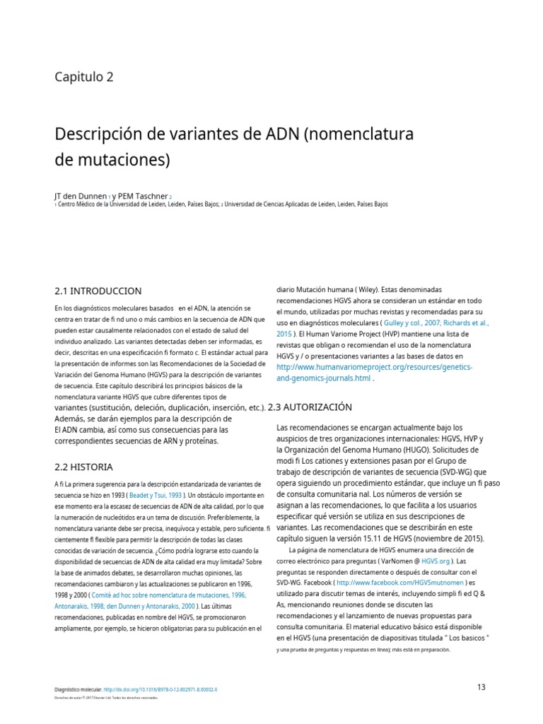 Describing DNA Variant (Mutation Nomenclature) TRADUCIDO | PDF | Codigo ...