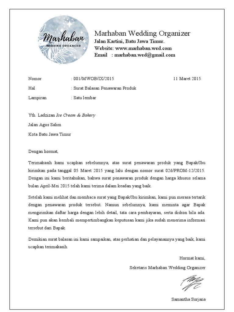 Surat Balasan Marhaban Wedding | PDF