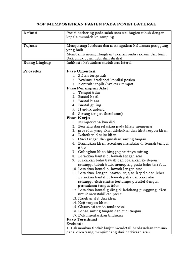 Iqbal - SOP Mengaatur Posisi Lateral | PDF