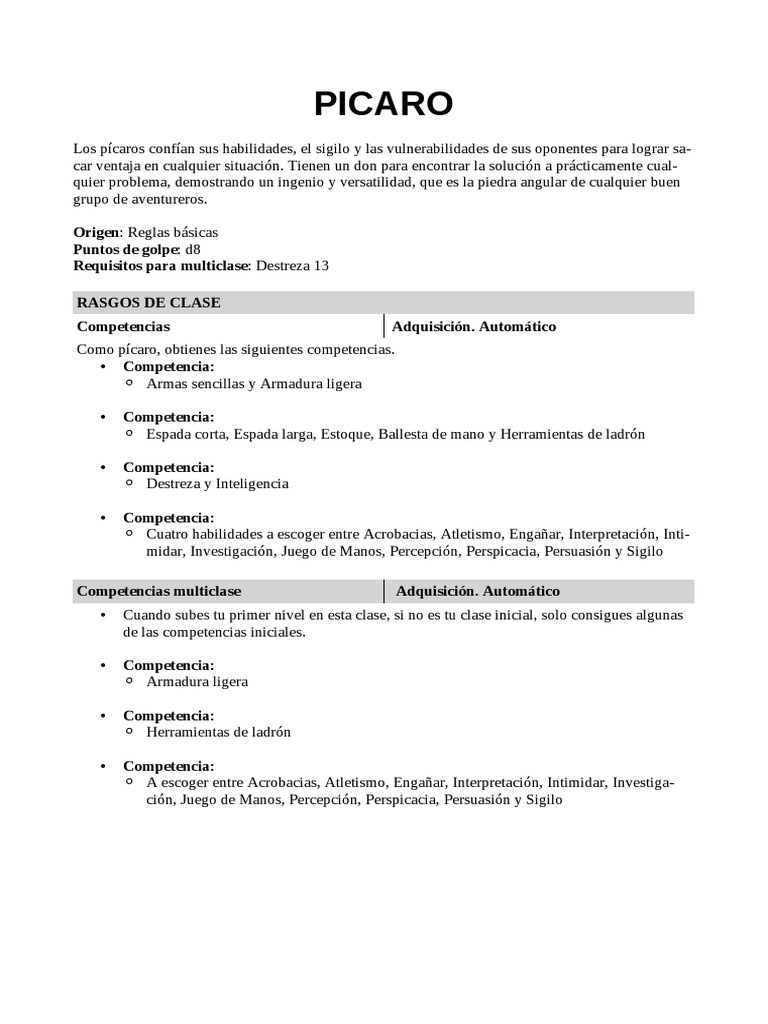 Picaro D&D 5E Clase | PDF | Magia (Ilusion)