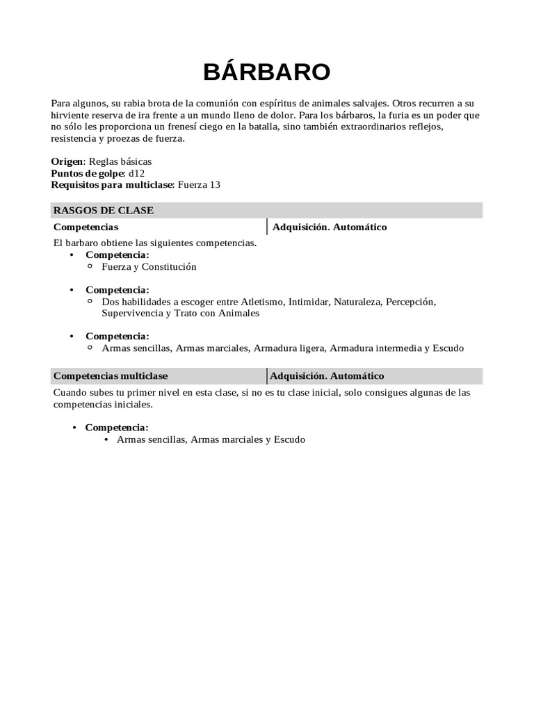 Barbaro D&D 5E Clase | PDF
